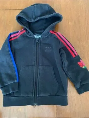 adidas | Shirts & Tops | 33 Adidas Black Kids Zip Hoodie With Pink And ...
